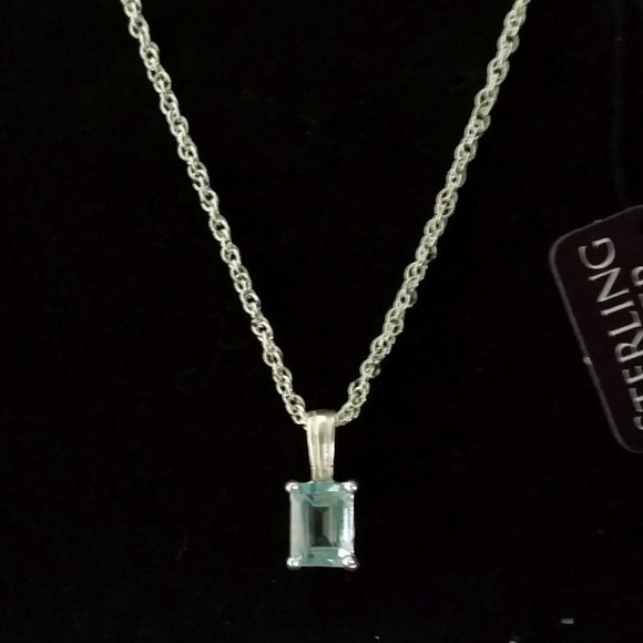 Jewelry | New Blue Topaz Emerald Cut Pendant With 18 Sterling Silver ...